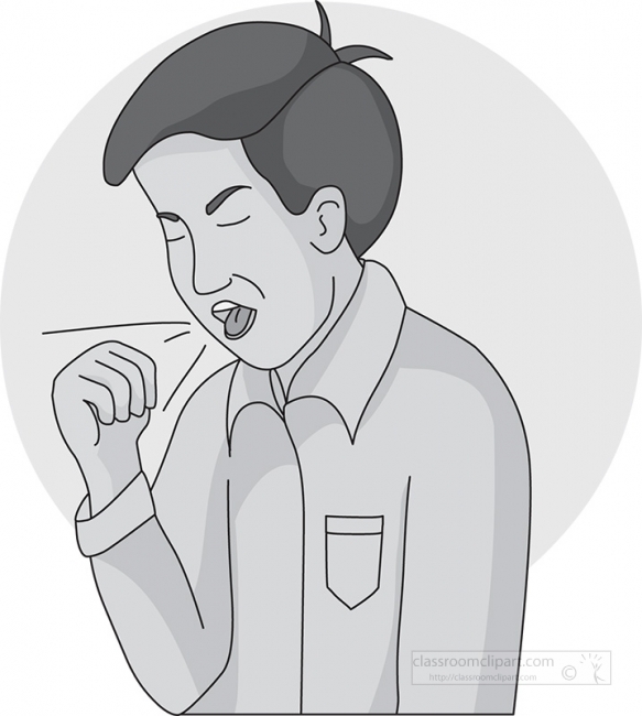 boy coughing grayscale clipart - Classroom Clip Art