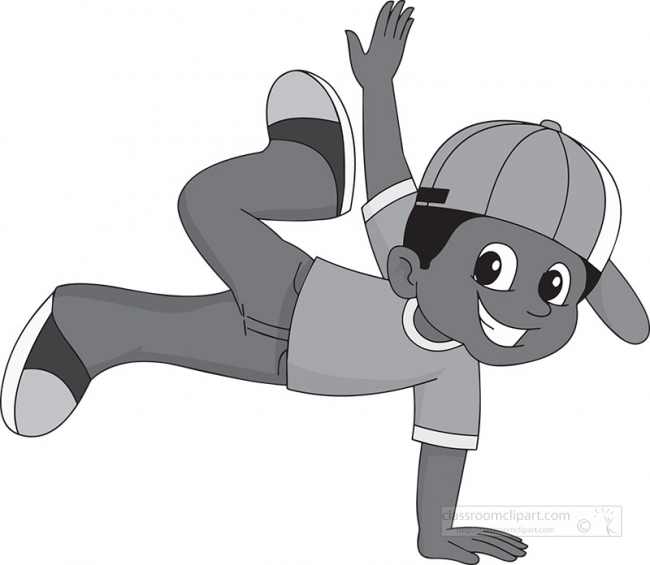 boy doing hip hop dance gray white clipart - Classroom Clipart