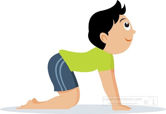 boy doing yaga cow pose kids yoga clipart - Classroom Clip Art