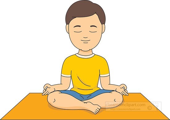 boy doing yoga on a mat - Classroom Clip Art