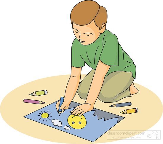 boy drawing and coloring art - Classroom Clip Art