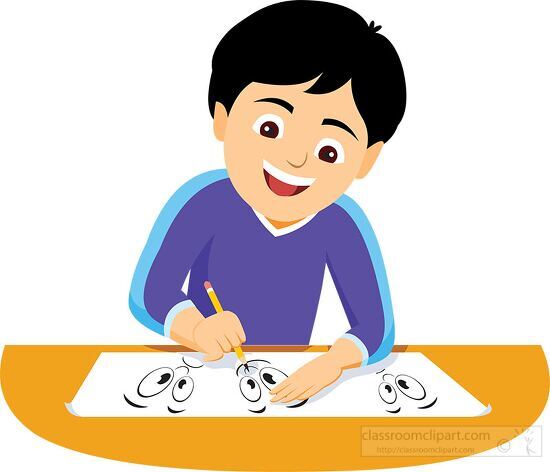 boy drawing cartoons clipart - Classroom Clip Art