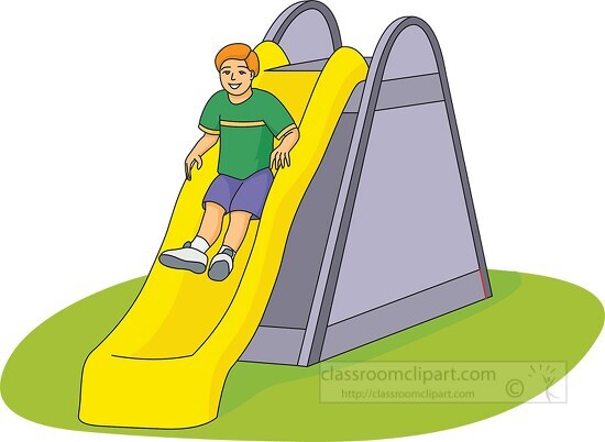 boy going down playground slide - Classroom Clip Art