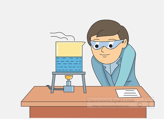 boy looking at experiment in school lab - Classroom Clip Art