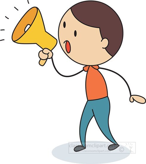 boy making an announcement using megaphone - Classroom Clip Art