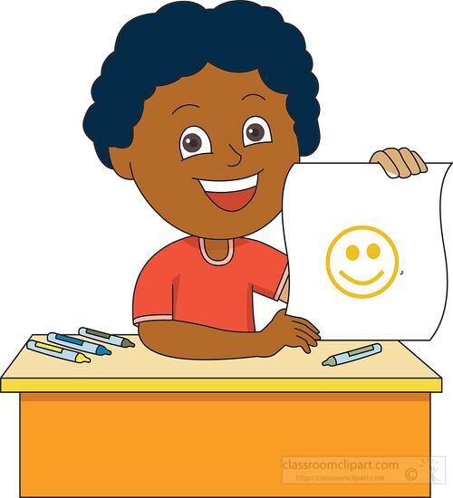 Art and Crafts Clipart-boy proudly holdis up his drawing