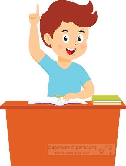 boy raising hand in classroom school clipart - Classroom Clip Art