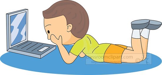 boy relaxing on floor using laptop 2 - Classroom Clip Art