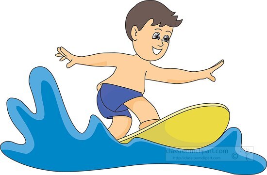Water Sports Clipart - boy riding surfboard