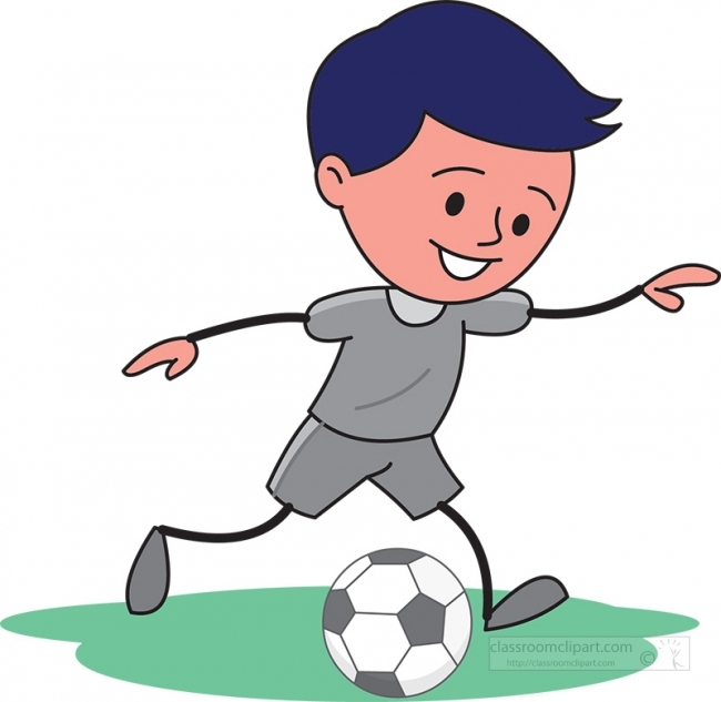 boy runnig with soccer ball gray color - Classroom Clip Art
