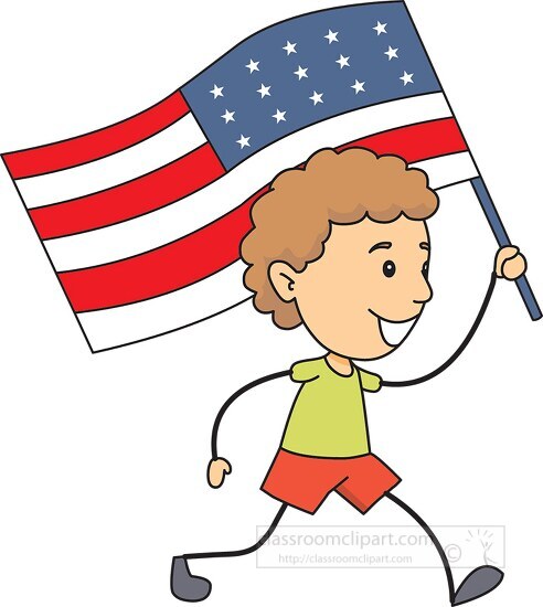 boy running with national flag - Classroom Clipart