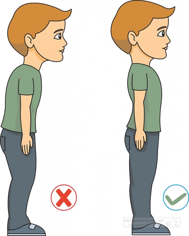 Health Clipart-boy shows good verses bad posture clipart