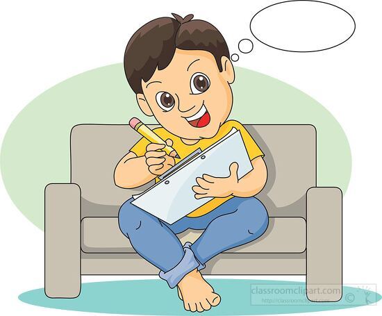 boy sketching on drawing pad - Classroom Clip Art