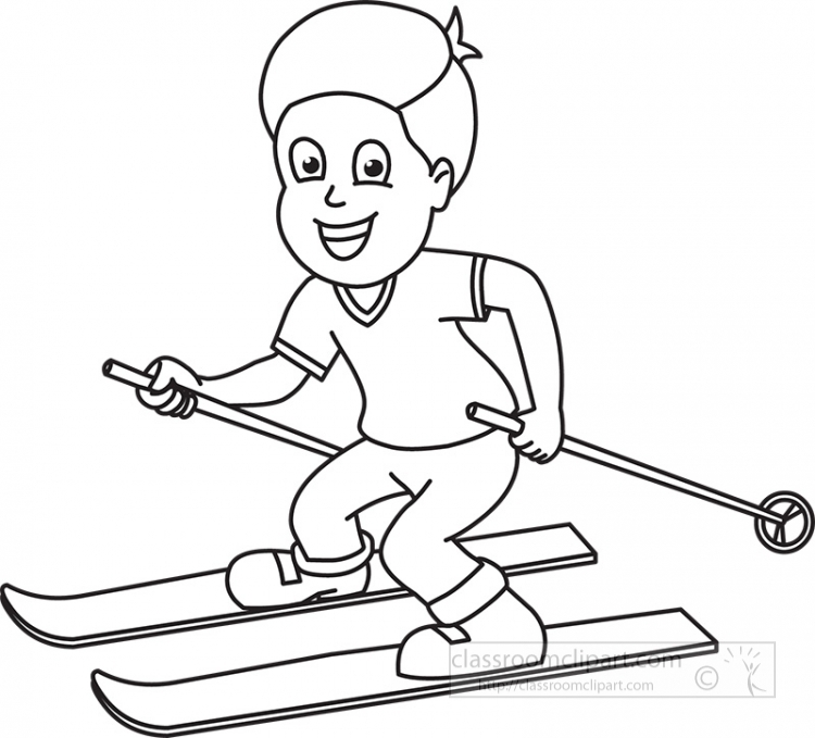 young boy skiing outline - Classroom Clip Art