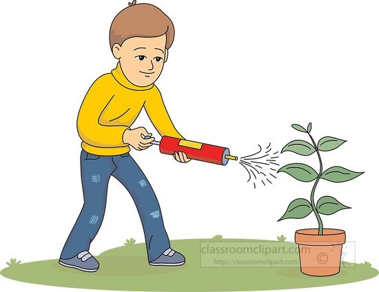 Free boy spraying pesticides on plant - Classroom Clipart
