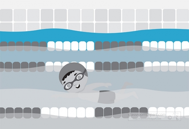 boy swimming laps in pool gray color - Classroom Clip Art