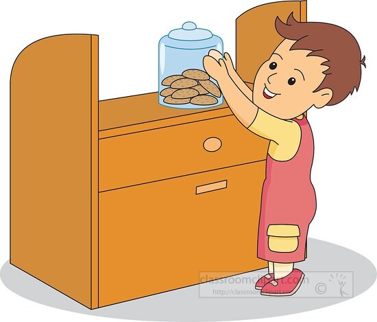 boy taking cookies from cookie jar - Classroom Clip Art