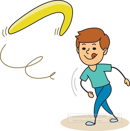 boy throws a boomerang - Classroom Clip Art