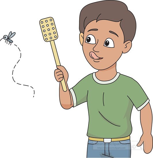 Free boy trys to kill flying mosquito - Classroom Clipart