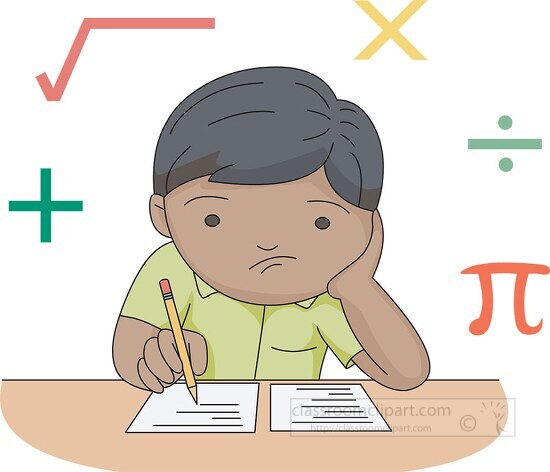 boy unhappy solving math problem - Classroom Clip Art