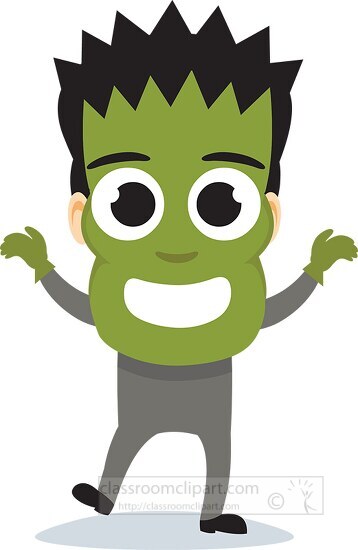 boy wearing scary green monster halloween mask clipart - Classroom Clip Art
