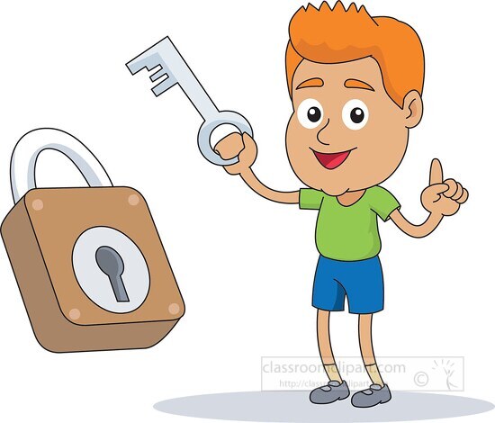 boy with large key pad lock - Classroom Clip Art