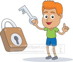 Free boy with large key pad lock - Classroom Clipart
