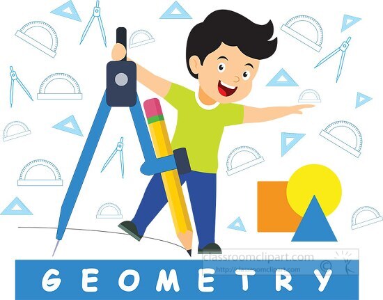boy with standing on compass with geometry tools background clip ...