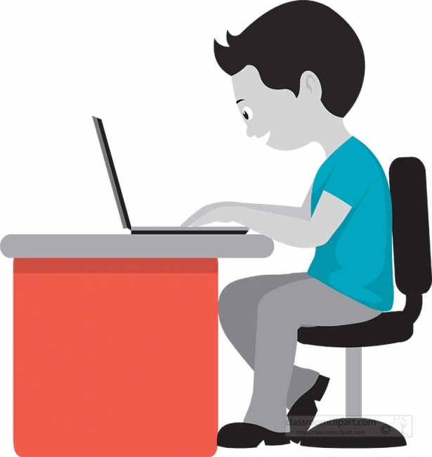boy working on laptop classroom school gray color clipart - Classroom ...