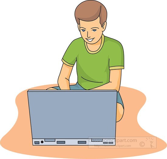 boy working on laptop computer - Classroom Clip Art