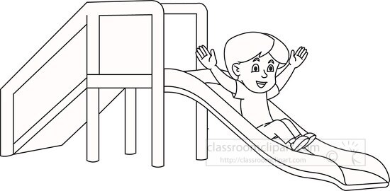 boy_going_down_playground_slide_outline - Classroom Clip Art