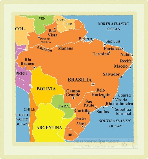 brazil country map color border vector clipart - Classroom Clip Art
