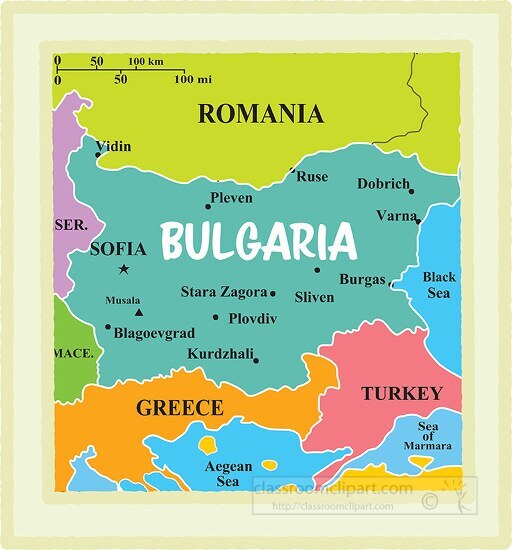 bulgaria country map color border clipart - Classroom Clip Art