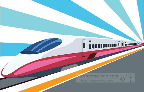 bullet train in pink and white color on station train clipart ...