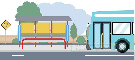 bus approaches covered city bus stop - Classroom Clip Art