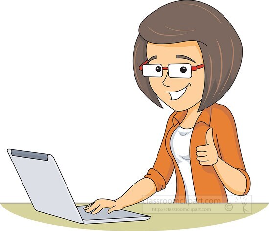 business woman at work on computer showing - Classroom Clip Art
