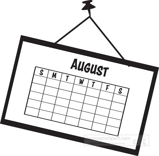 calendar august black outline clipart - Classroom Clipart