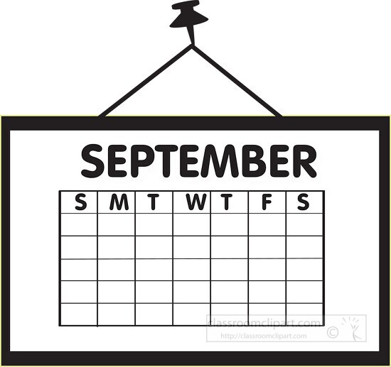 calendar_september_outline.eps - Classroom Clip Art