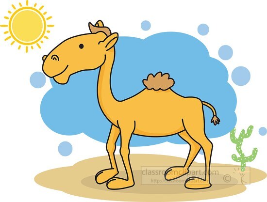 camel in desert with sun - Classroom Clip Art