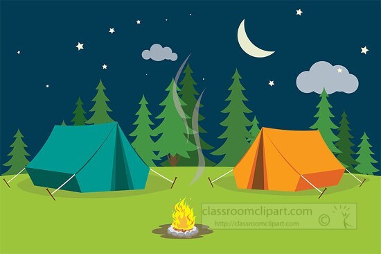 camping outdoor tents at night under stars clipart - Classroom Clip Art
