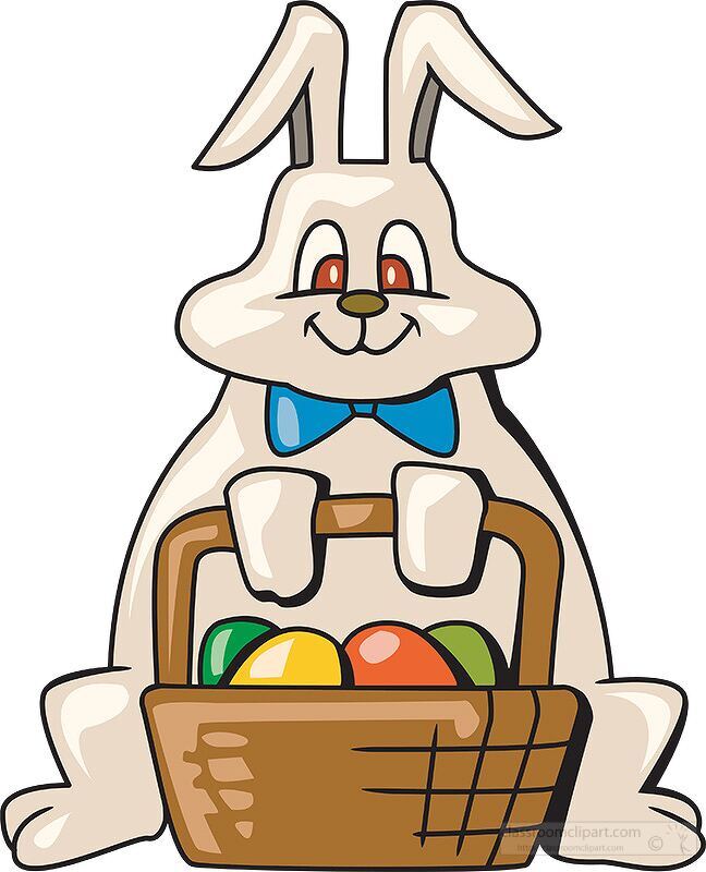 cartoon style easter bunny holding basket with eggs - Classroom Clipart