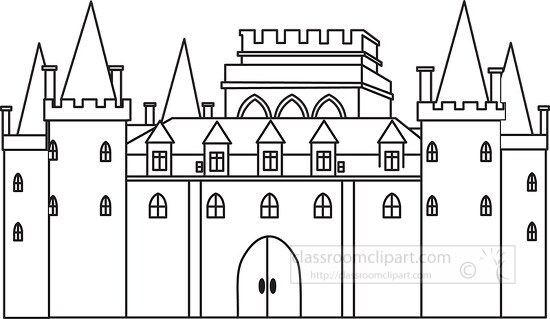 castle with spires black white outline - Classroom Clipart