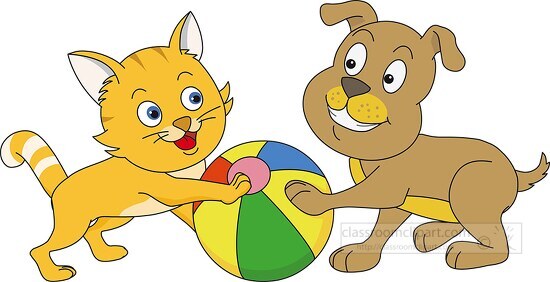 Free cat and dog playing test - Classroom Clipart