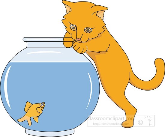 cat looking in a fish bowl - Classroom Clip Art