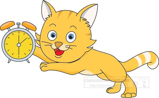 cat running with alarm clock [Converted] - Classroom Clip Art