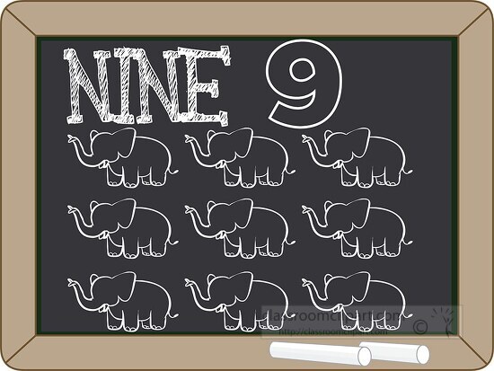 chalkboard number counting nine 9 - Classroom Clip Art