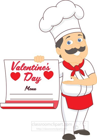 chef holding valentines day menu sign - Classroom Clip Art