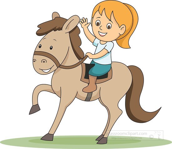 Child riding on a brown horse - Classroom Clip Art