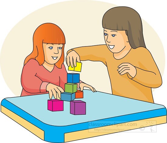 children playing with blocks - Classroom Clip Art