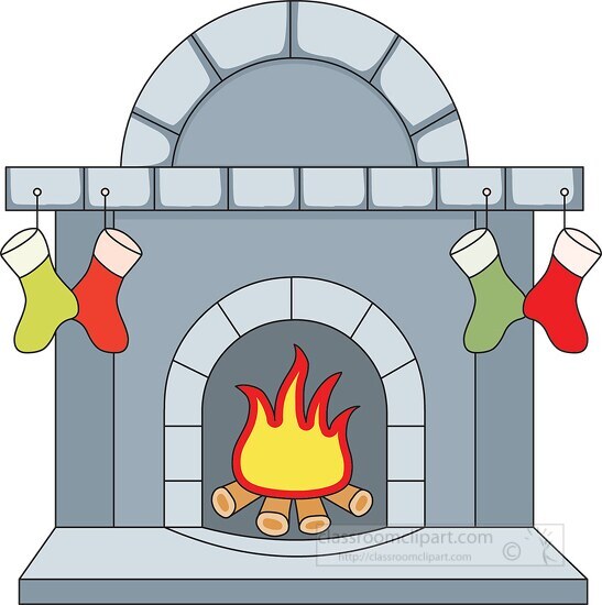 christmas stocking hanging on fireplace - Classroom Clip Art
